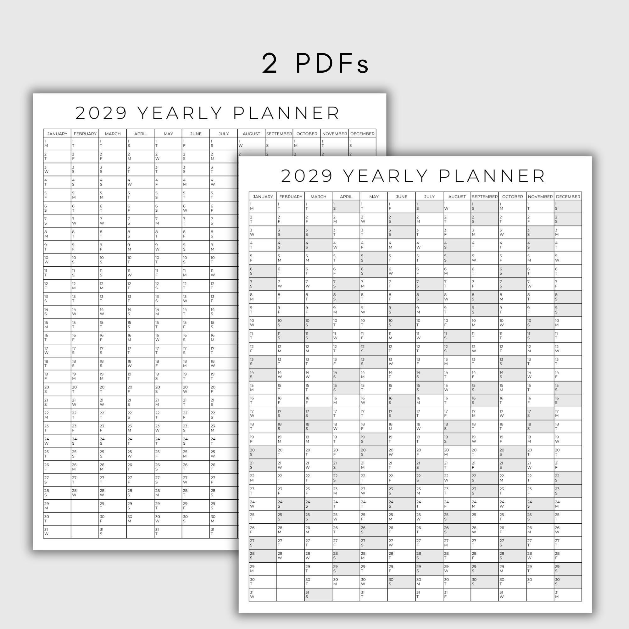 2029 Yearly Planner Printable, Yearly Planning Calendar, Calendar ...