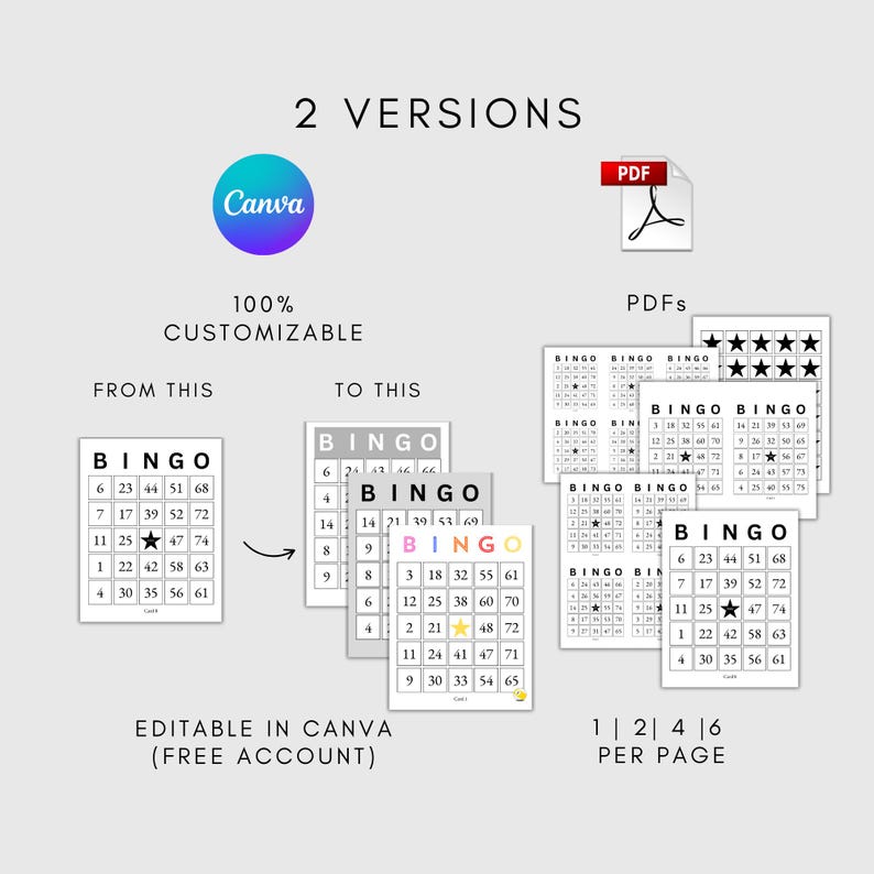 100 Printable Bingo Cards | 1, 2, 4 and 6 per Page, Custom Bingo Card ...