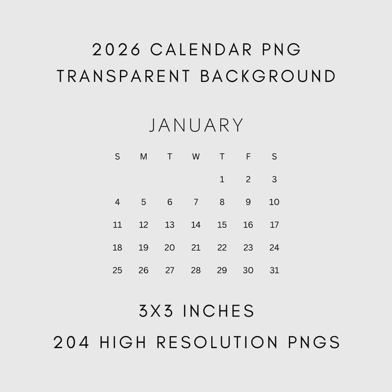 2026 PNG Calendar Transparent Background, Digital Monthly Calendar ...