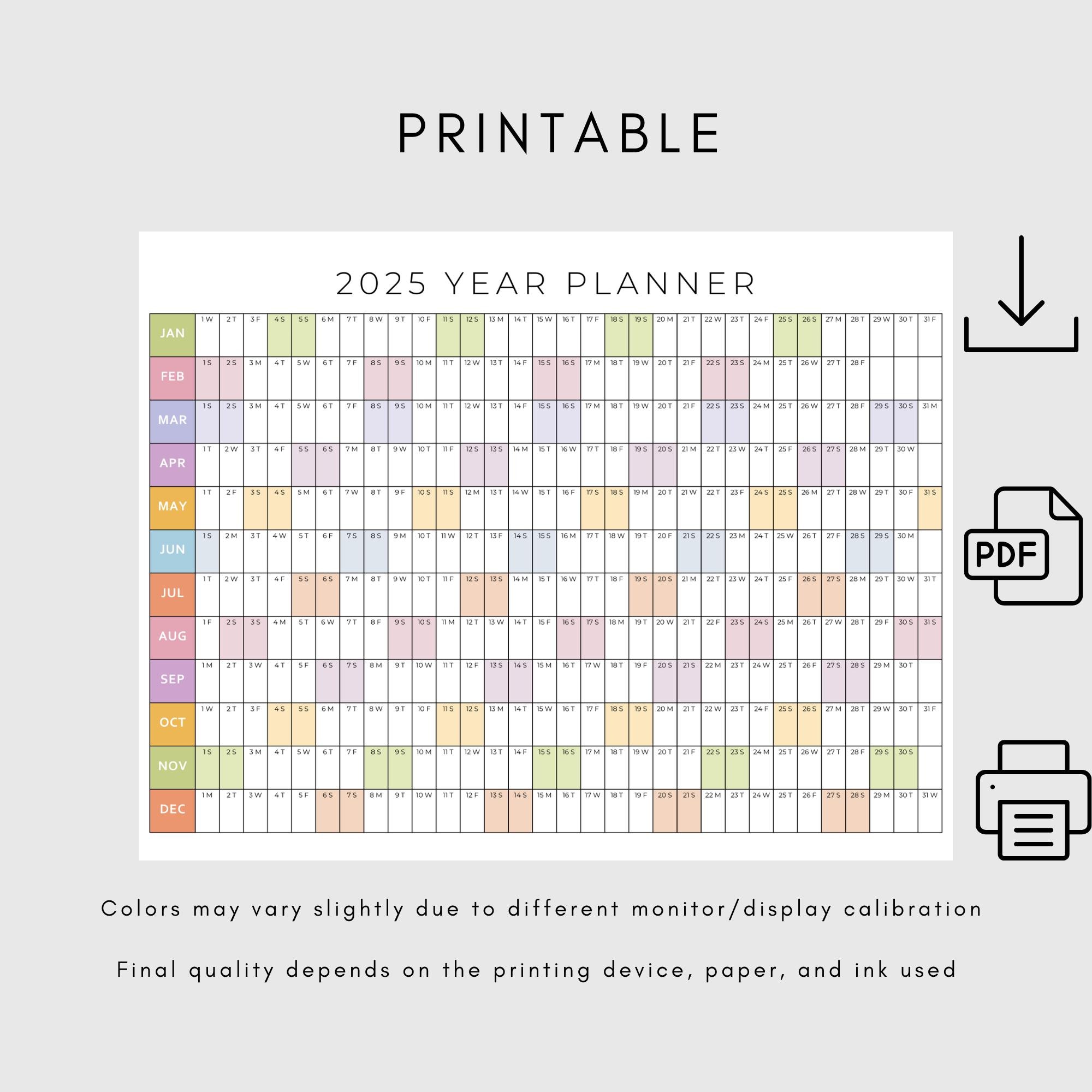2025 Printable Year Planner | Large Wall Calendar 2025 | Yearly Wall ...