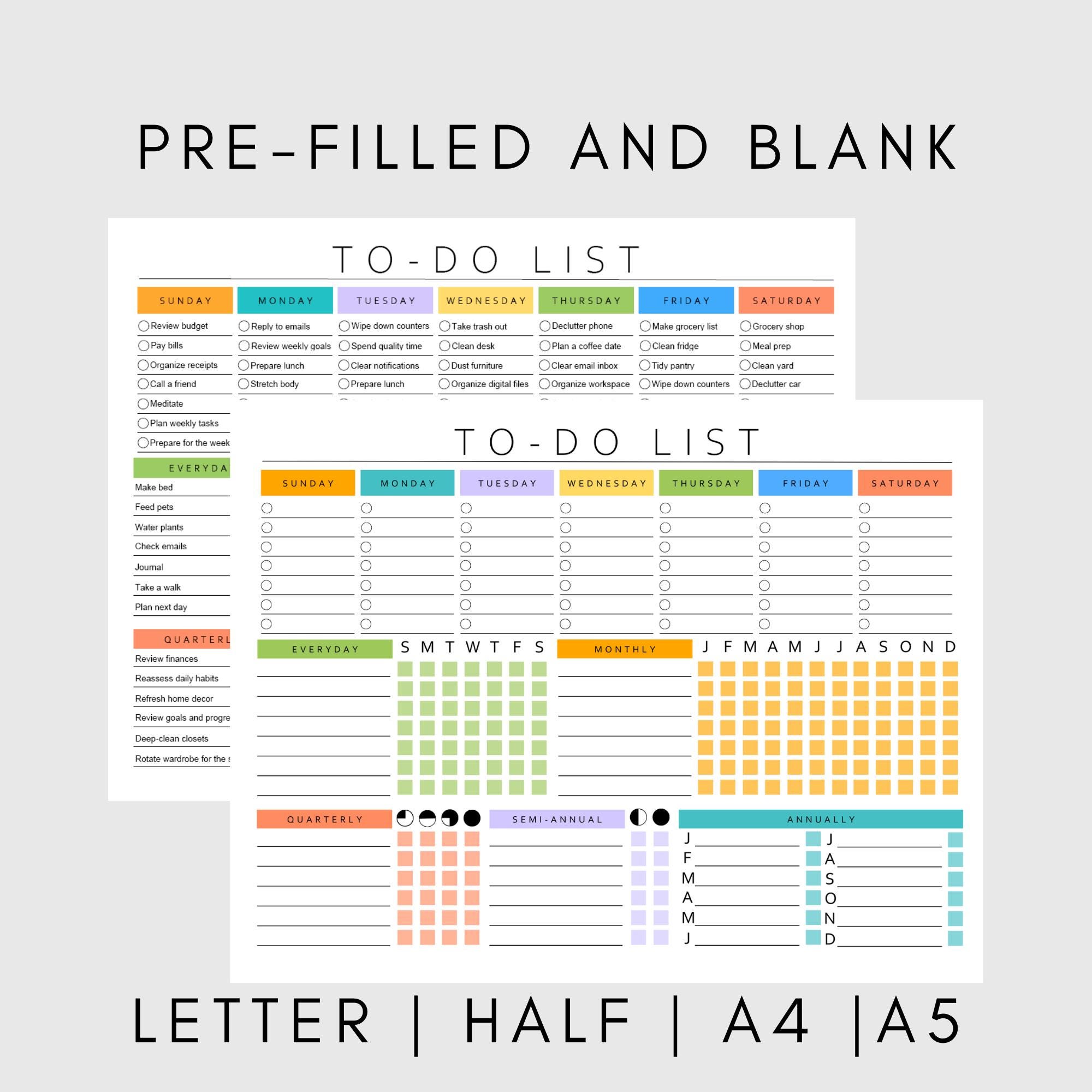 Printable to Do List Template Colorful PDF Checklist Daily Weekly ...