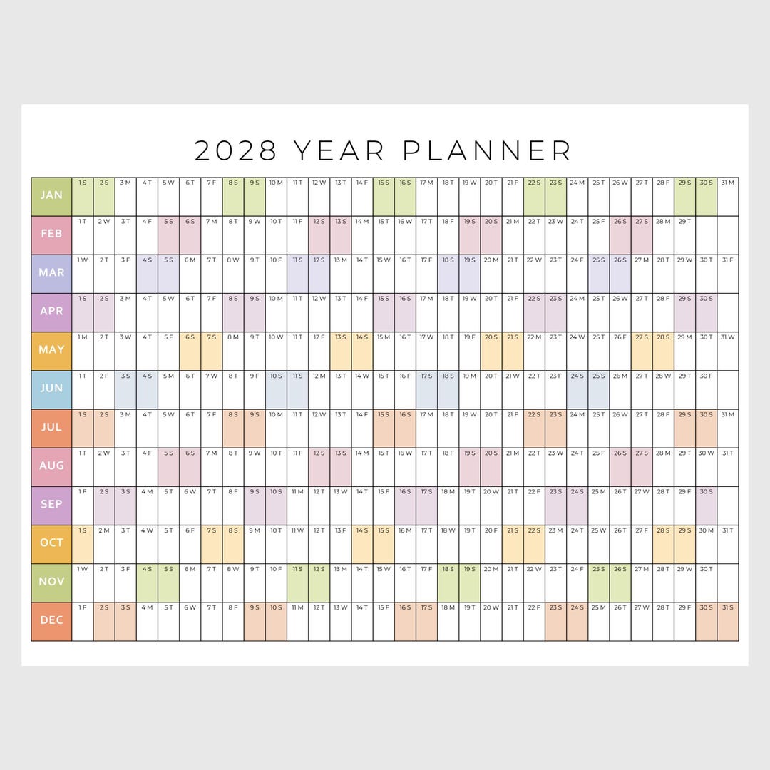 2028 Printable Year Planner | Large Wall Calendar 2028 | Yearly Wall ...