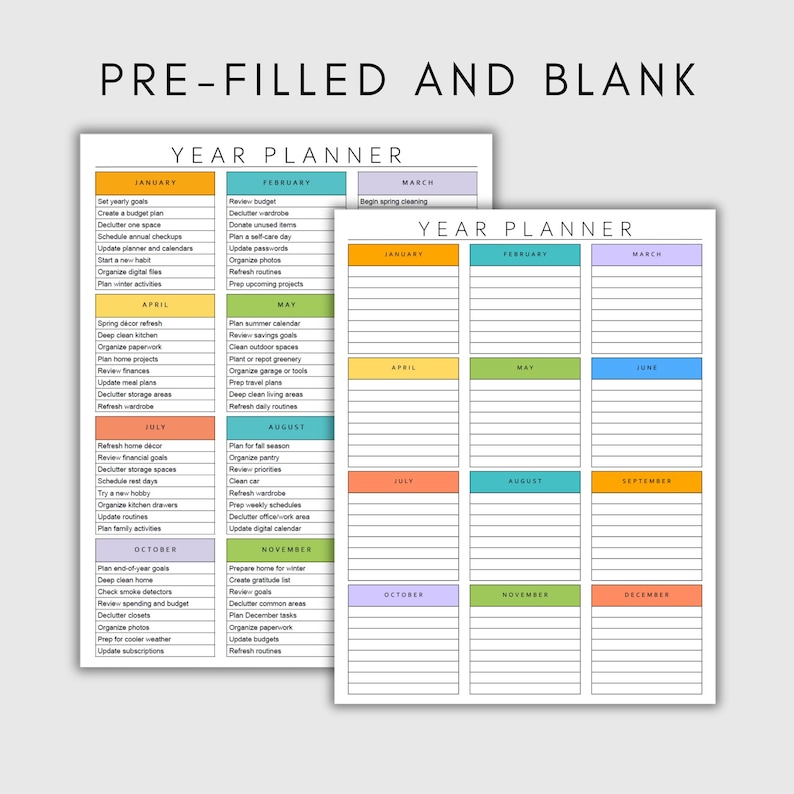 Editable Yearly Planner, Printable Yearly Overview on One Page, Year at ...
