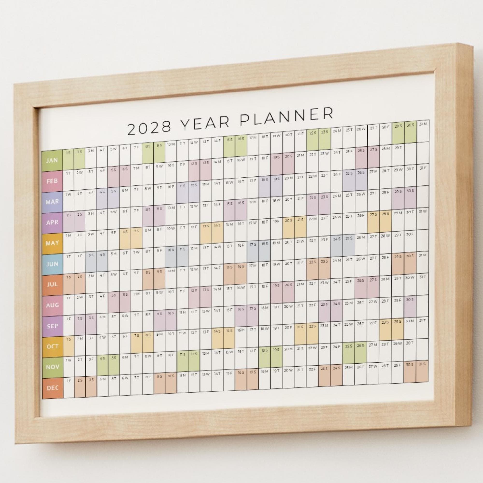 2028 Printable Year Planner | Large Wall Calendar 2028 | Yearly Wall ...