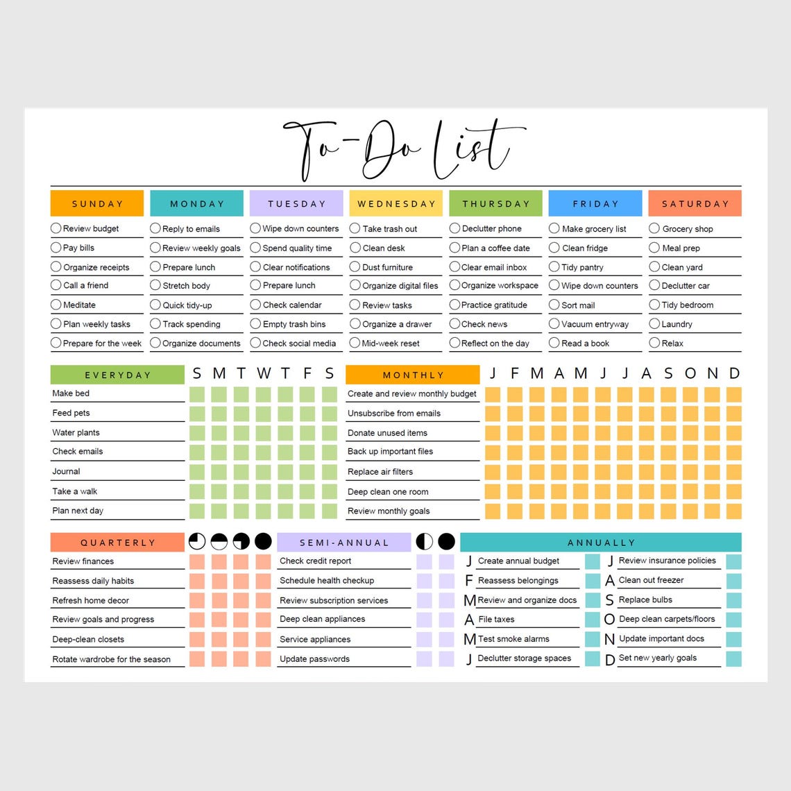 Printable to Do List Template Colorful PDF Checklist Daily Weekly ...
