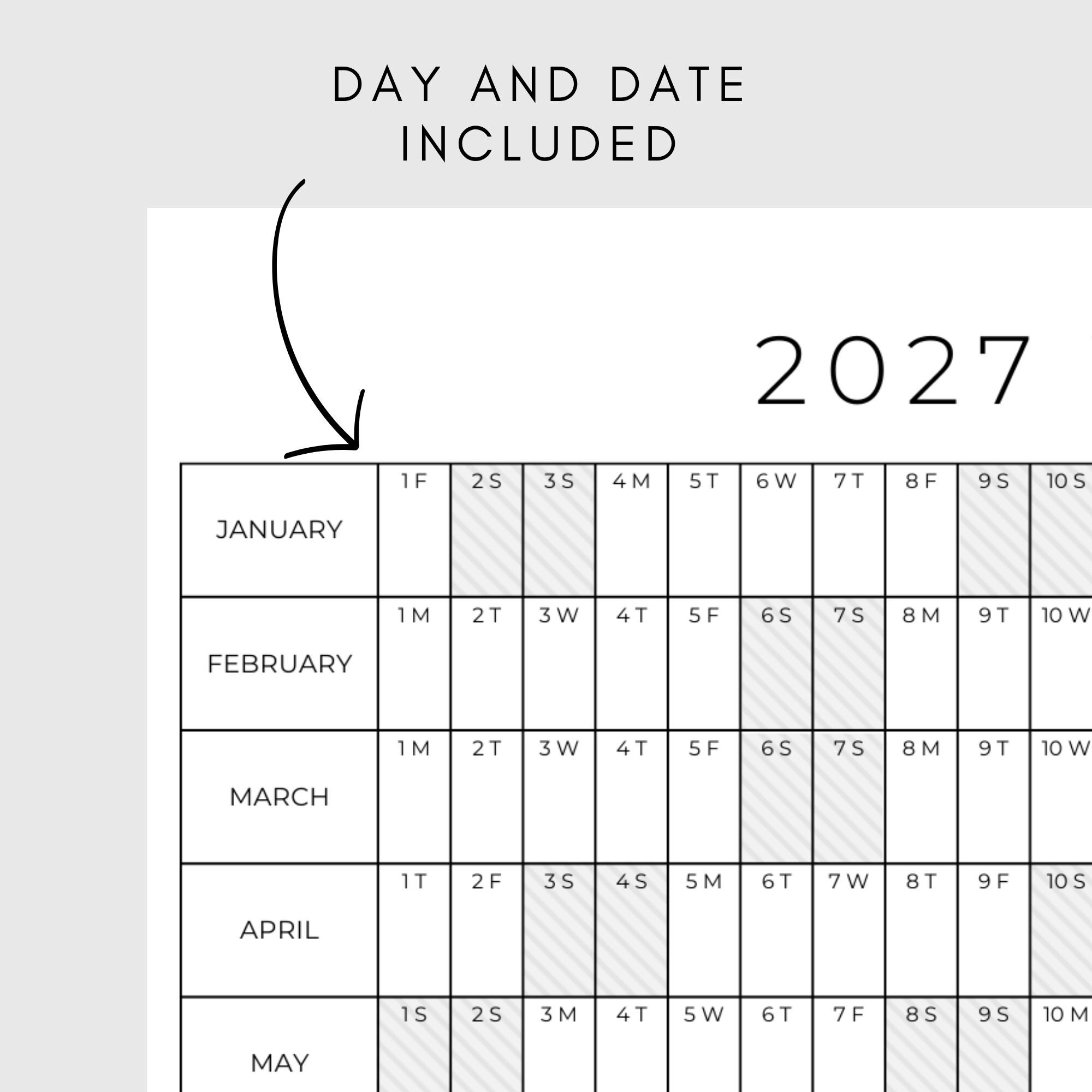 2027 Year Planner Printable, Yearly Planning Calendar, Calendar Poster ...