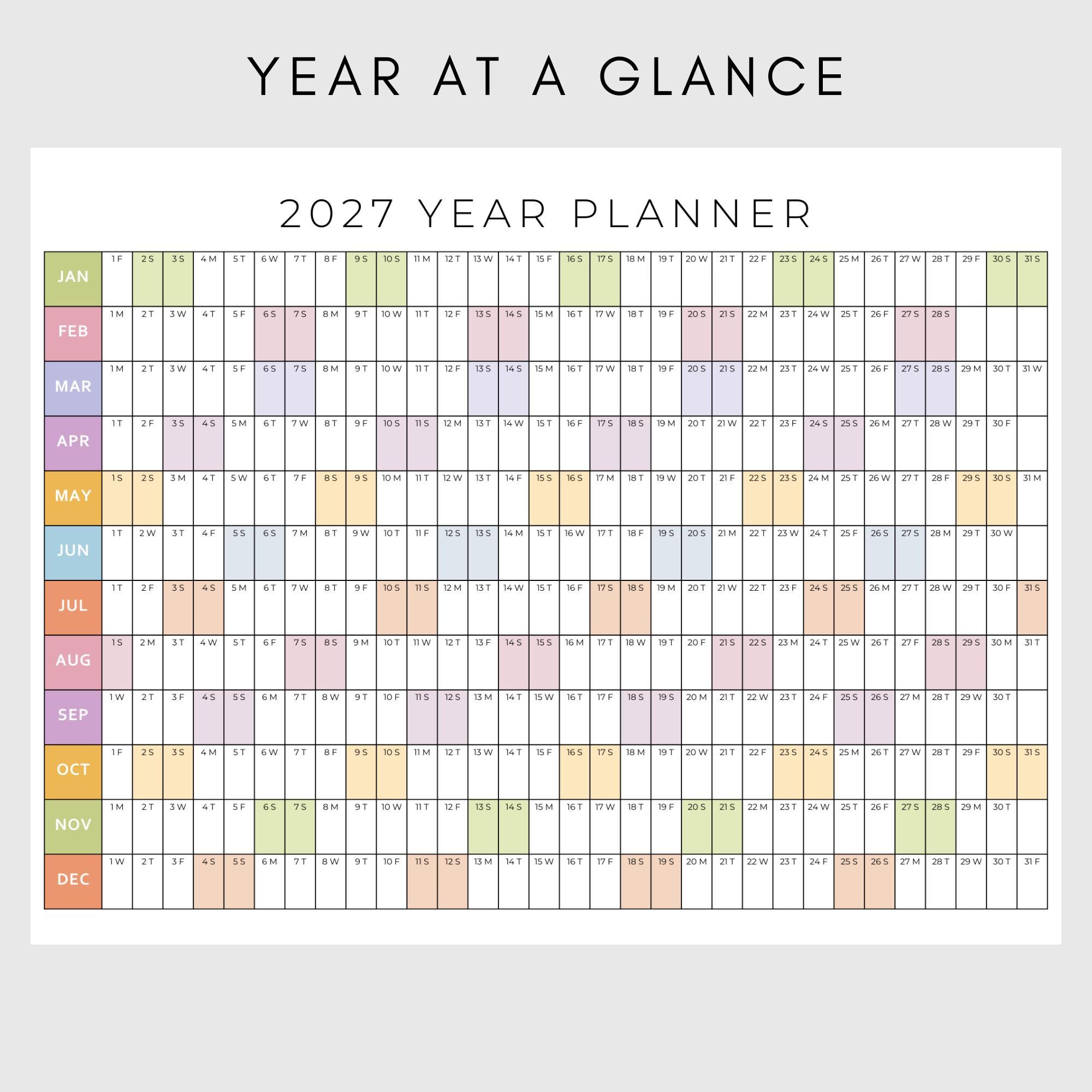 2027 Printable Year Planner | Large Wall Calendar 2027 | Yearly Wall ...