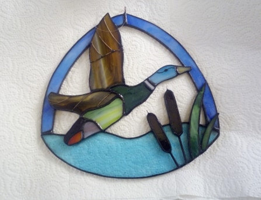 Flying WILD DUCK Stained Glass SUNCATCHER, Window Hanging, Children's ...