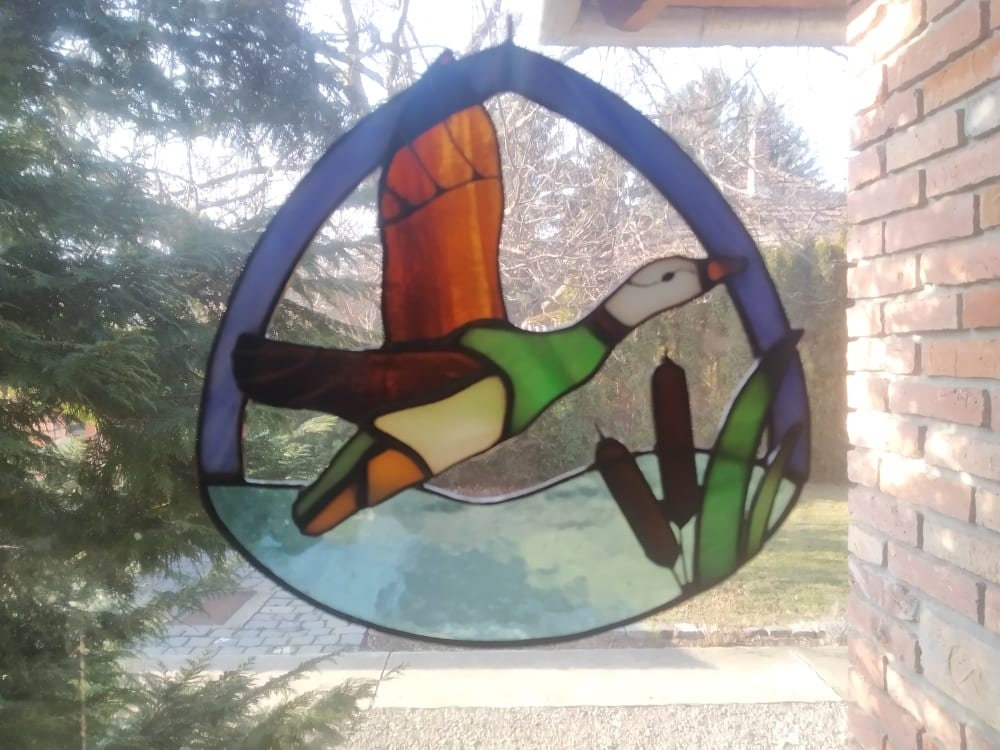 Flying WILD DUCK Stained Glass SUNCATCHER, Window Hanging, Children's ...