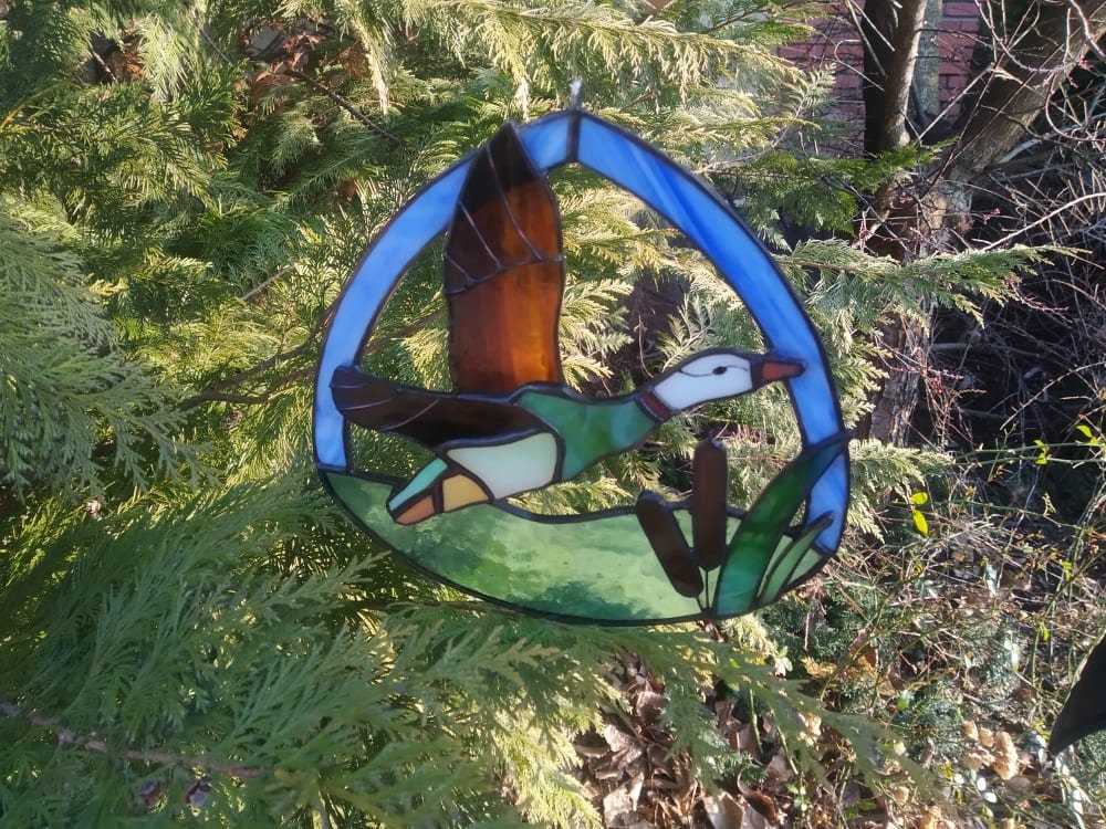 Flying WILD DUCK Stained Glass SUNCATCHER, Window Hanging, Children's ...
