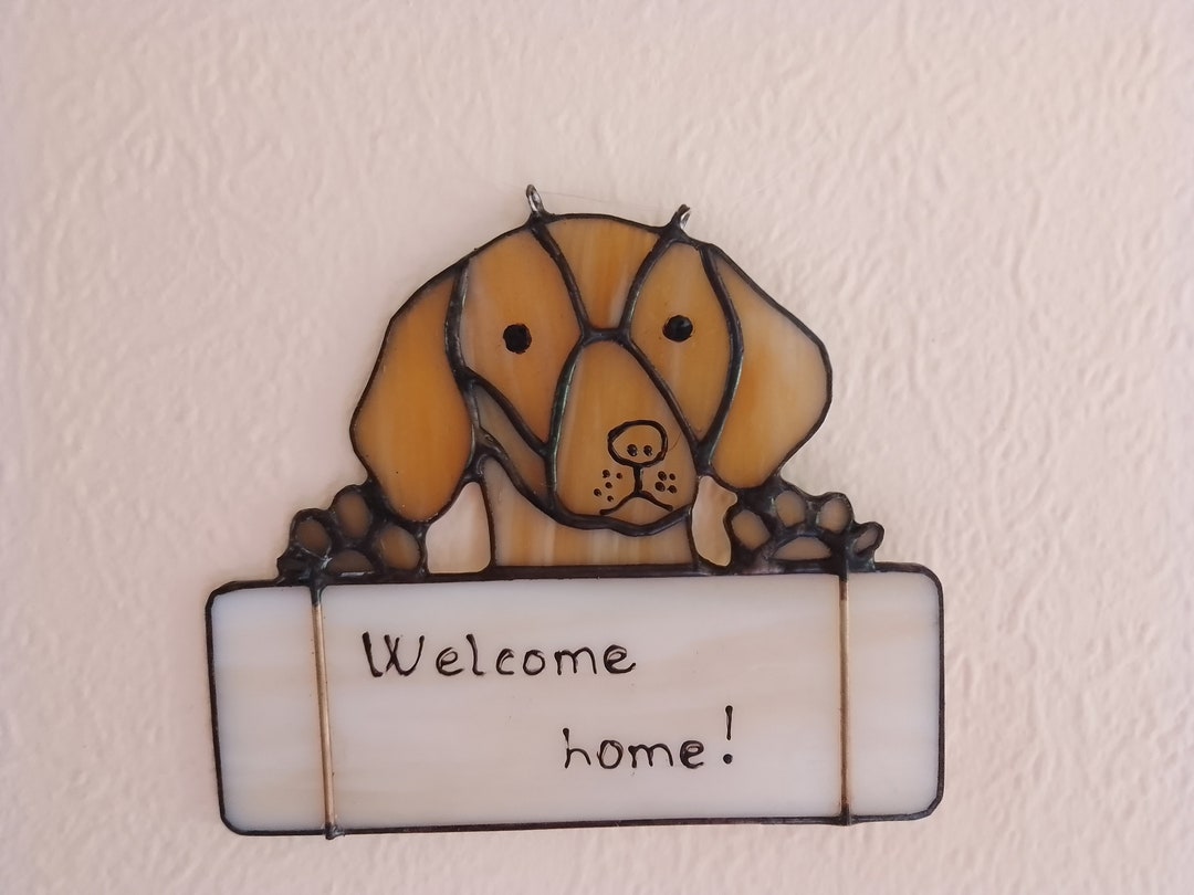 Hungarian Vizsla Dog Sign, Welcome Home Sign, Stain Glass Tiffany Glass ...
