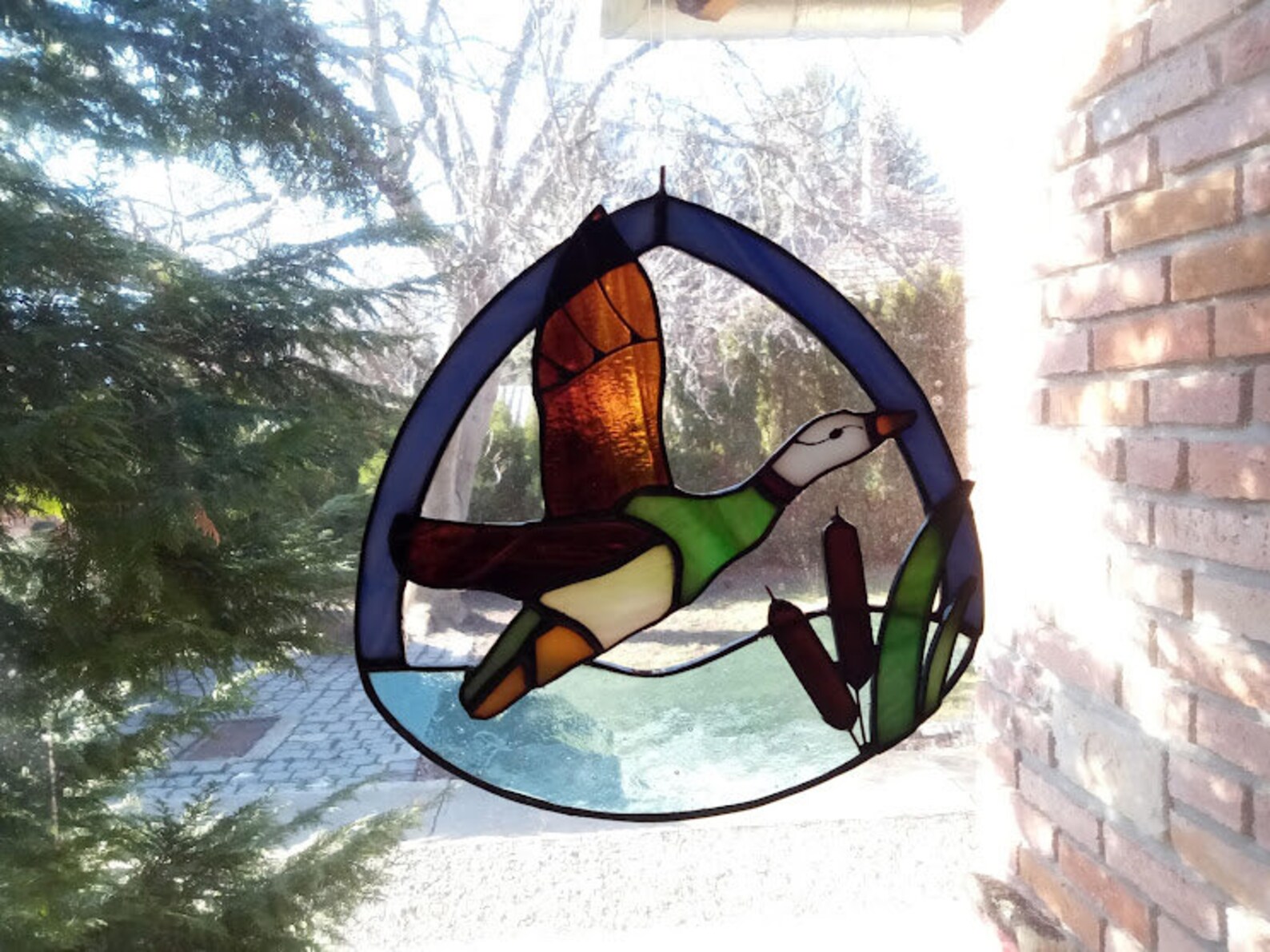 Flying WILD DUCK Stained Glass SUNCATCHER, Window Hanging, Children's ...