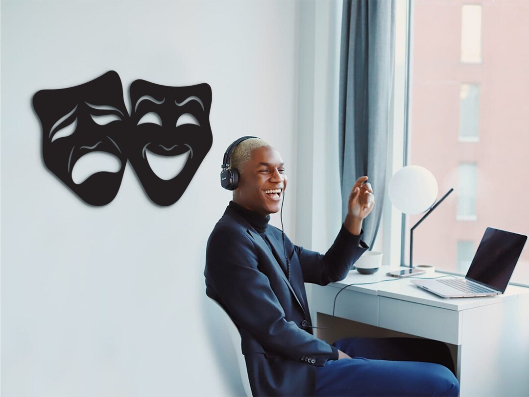 Mask Theater, Wooden Drama Masks Shape, Comedy Tragedy Drama Theater ...