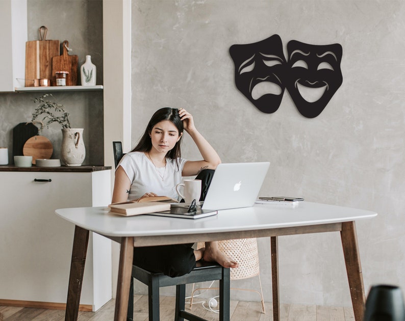 Mask Theater, Wooden Drama Masks Shape, Comedy Tragedy Drama Theater ...