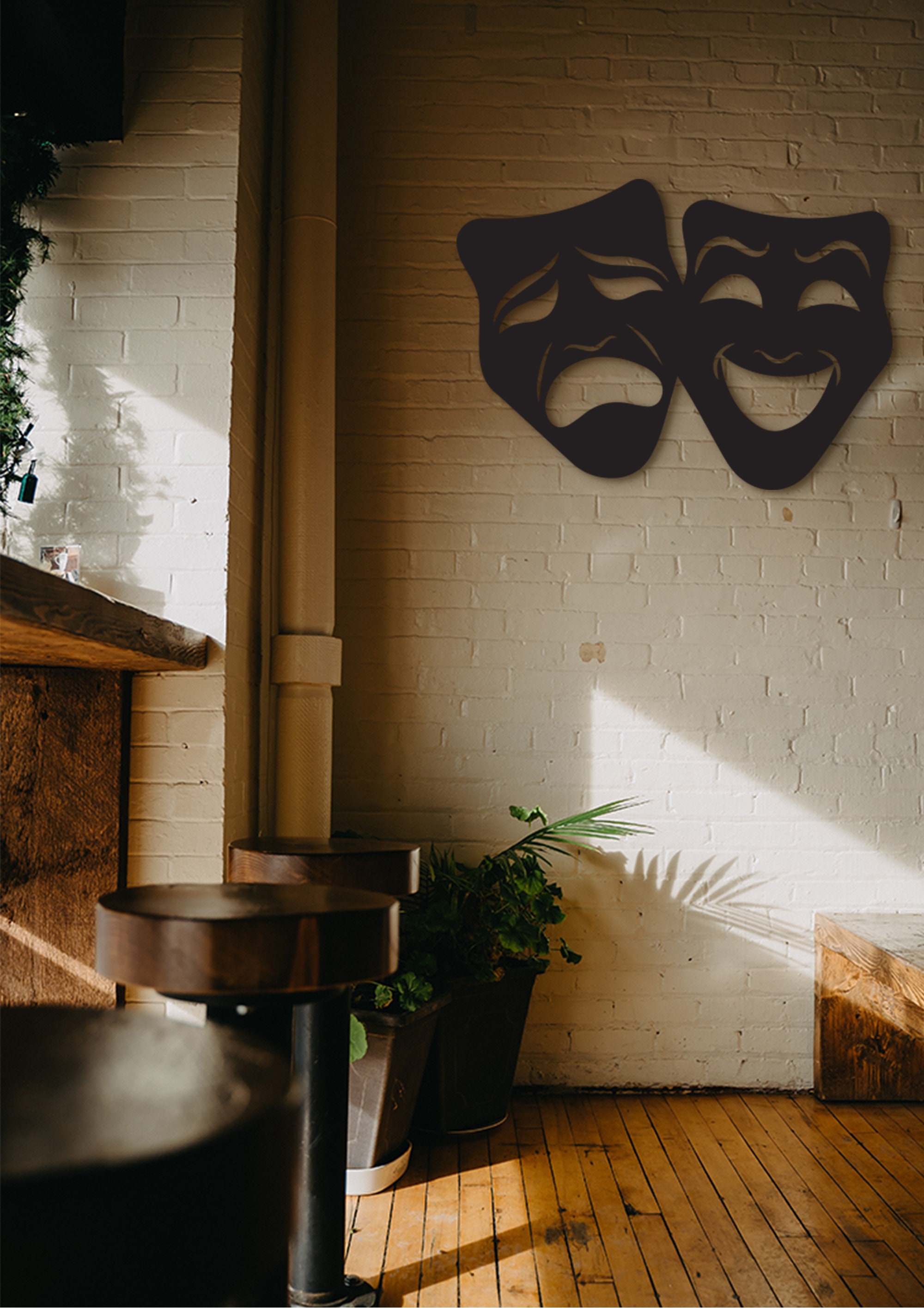 Mask Theater, Wooden Drama Masks Shape, Comedy Tragedy Drama Theater ...