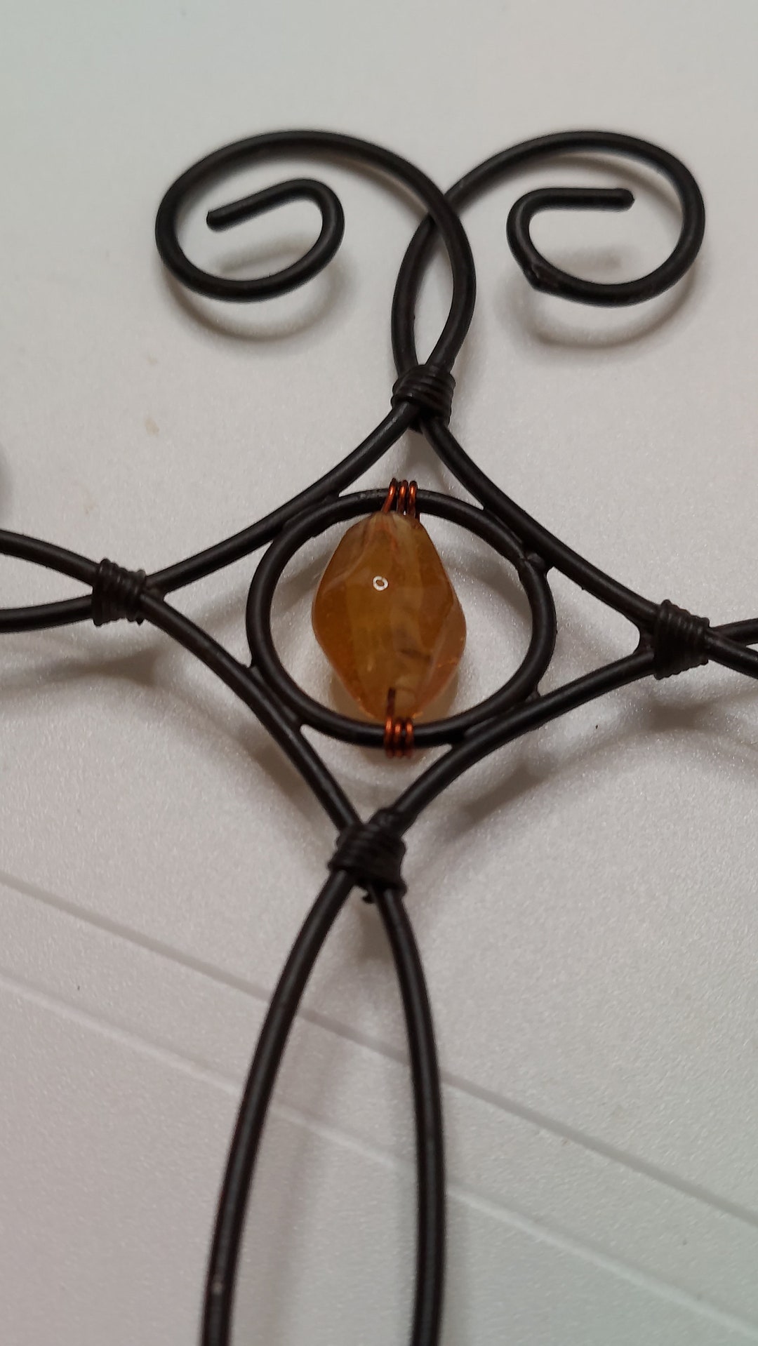 Jeweled Metal Scrolled Wire Gothic Cross Shelf Sitter or Picture / Card ...