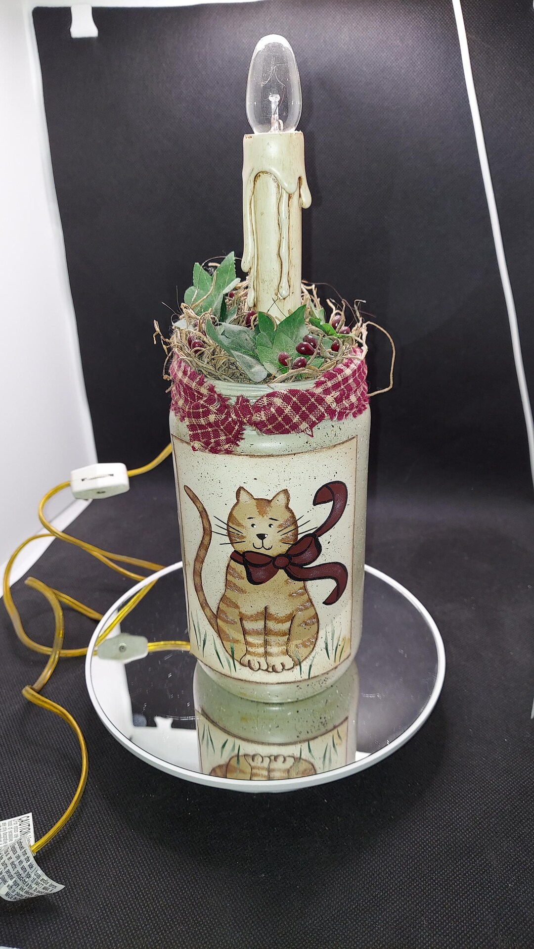 Rustic Cottage Core Cat Kitty Night Light Farmhouse Decor Jar Lamp ...