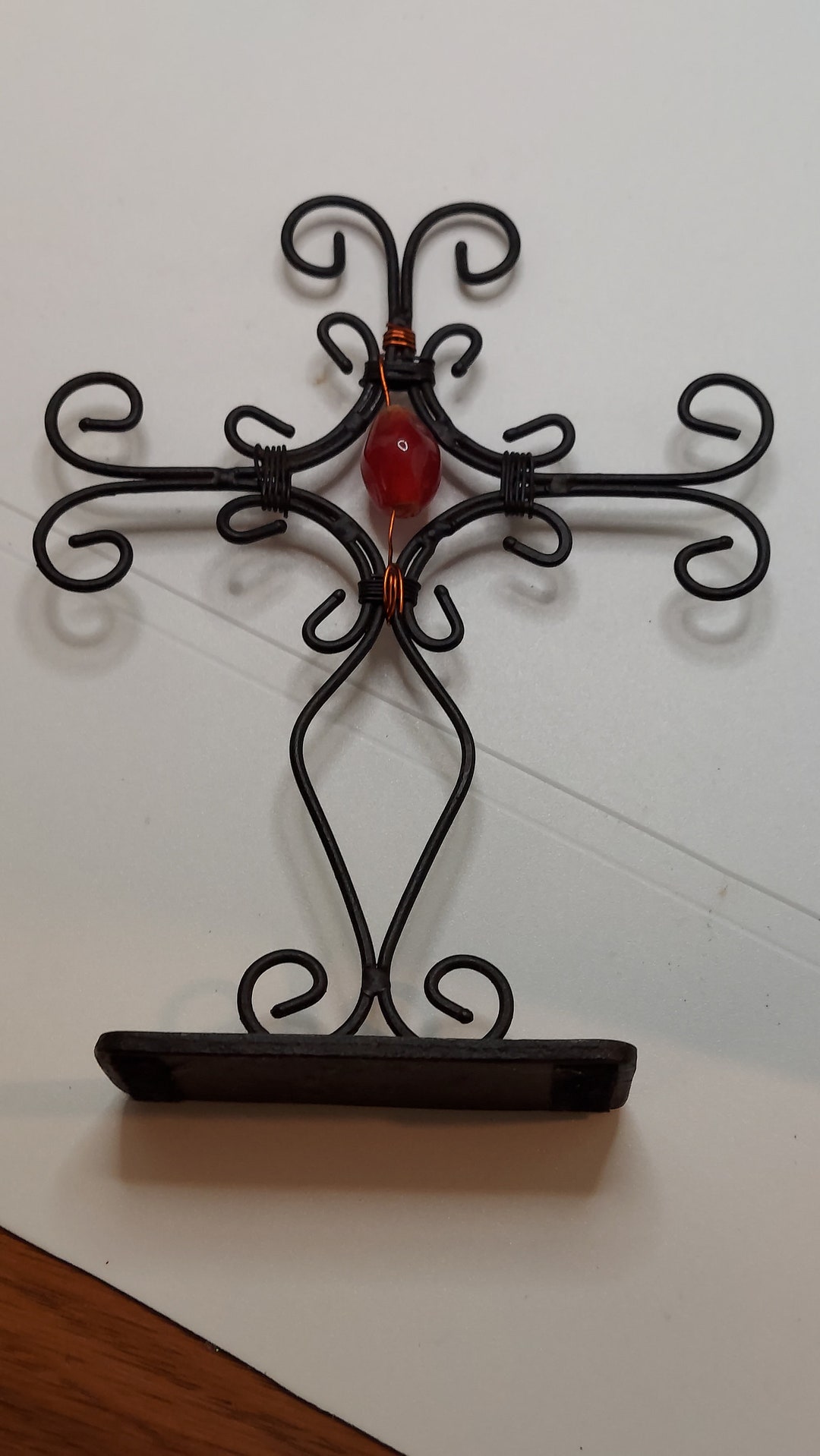 Jeweled Metal Scrolled Wire Gothic Cross Shelf Sitter or Picture / Card ...