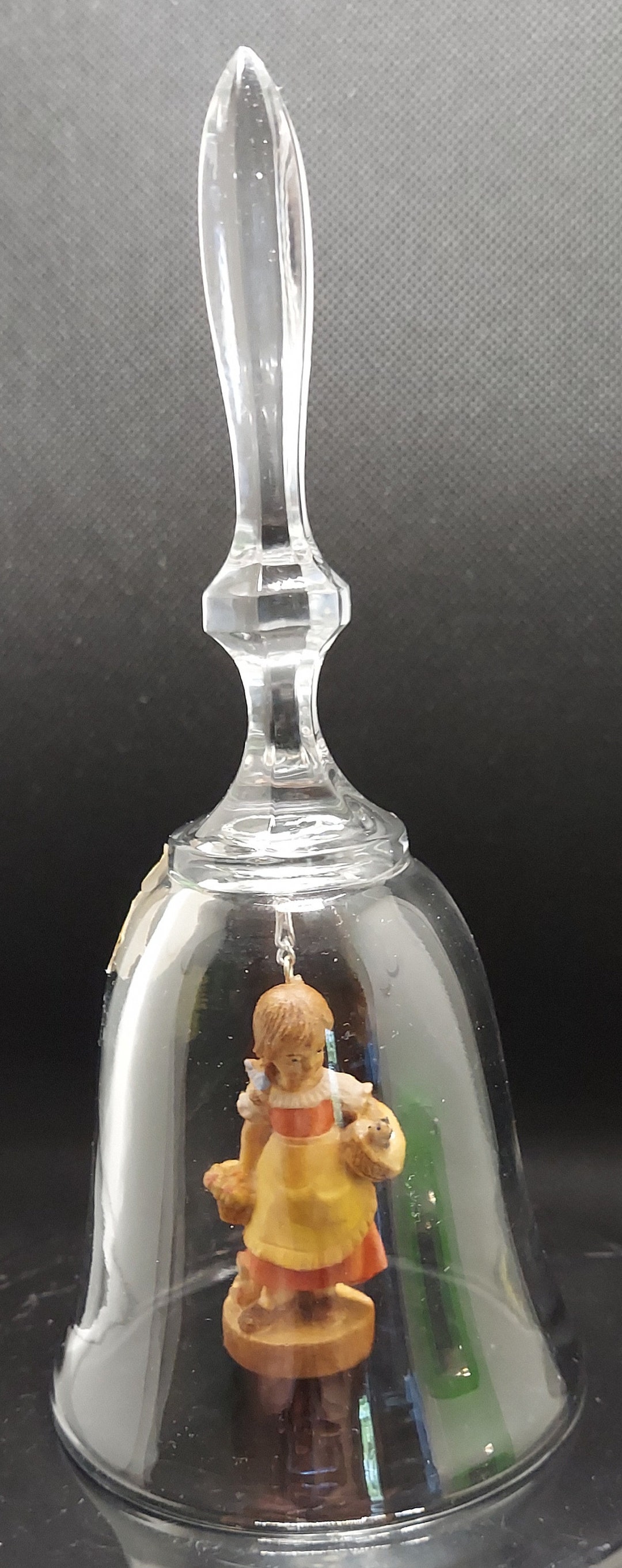 DOLFI Lead Crystal Bell Wooden Carved Girl Basket Flowers Dog West ...