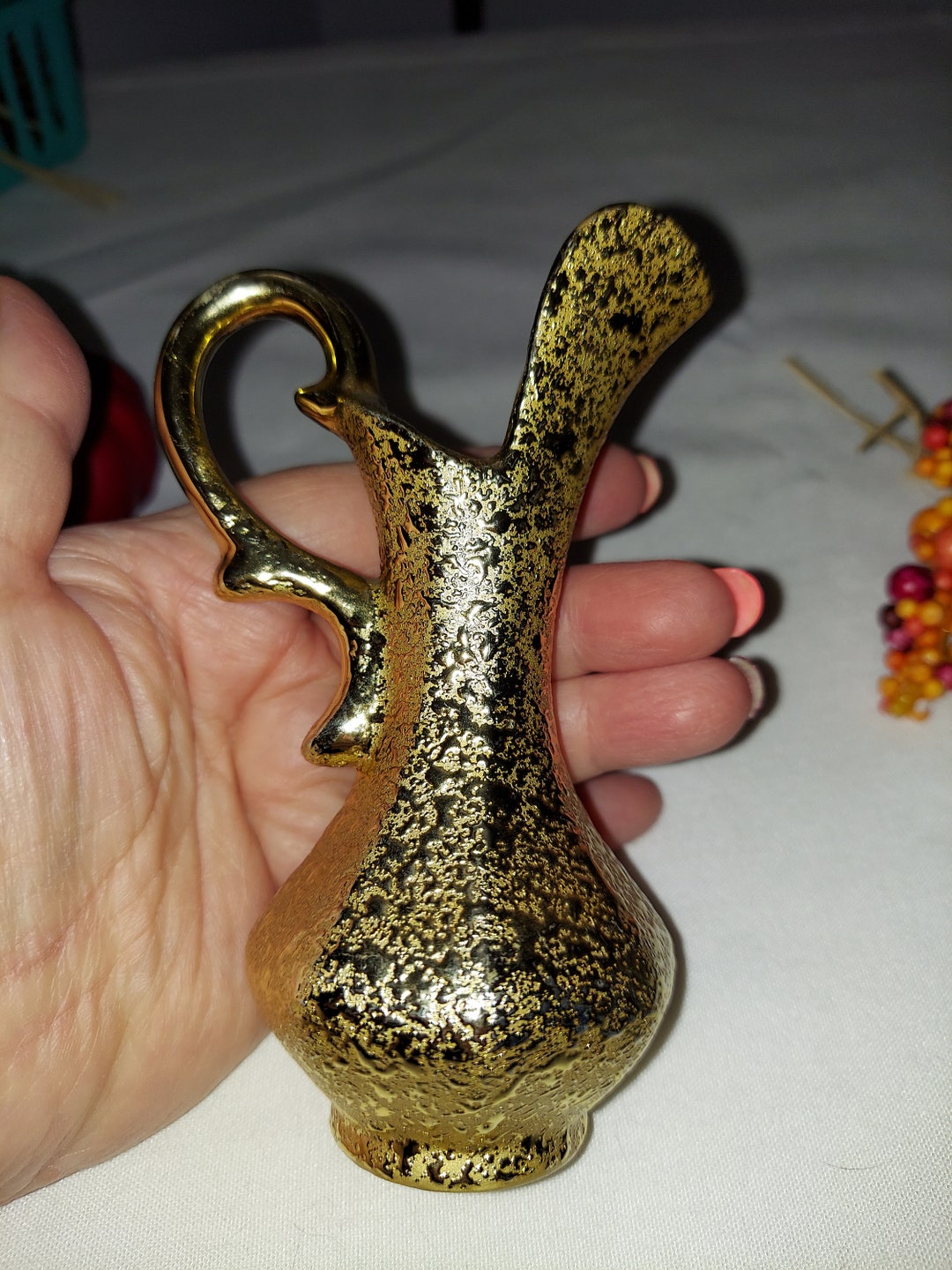 Vintage Mid Century Modern Weeping Gold Pitcher Bud Vase 5" Tall ...