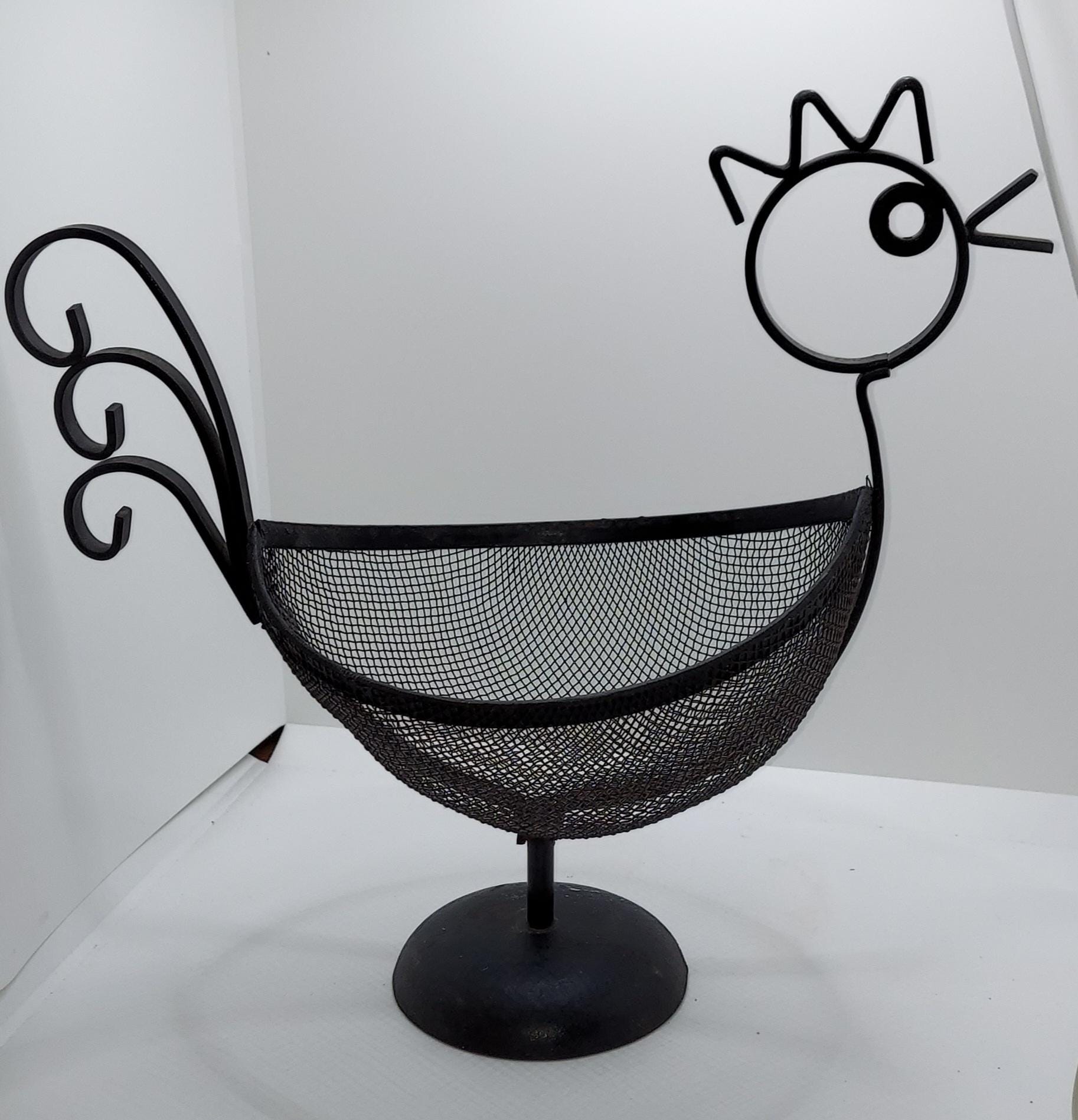Rustic Farmhouse Wrought Iron Chicken Rooster Basket Catchall Decor ...