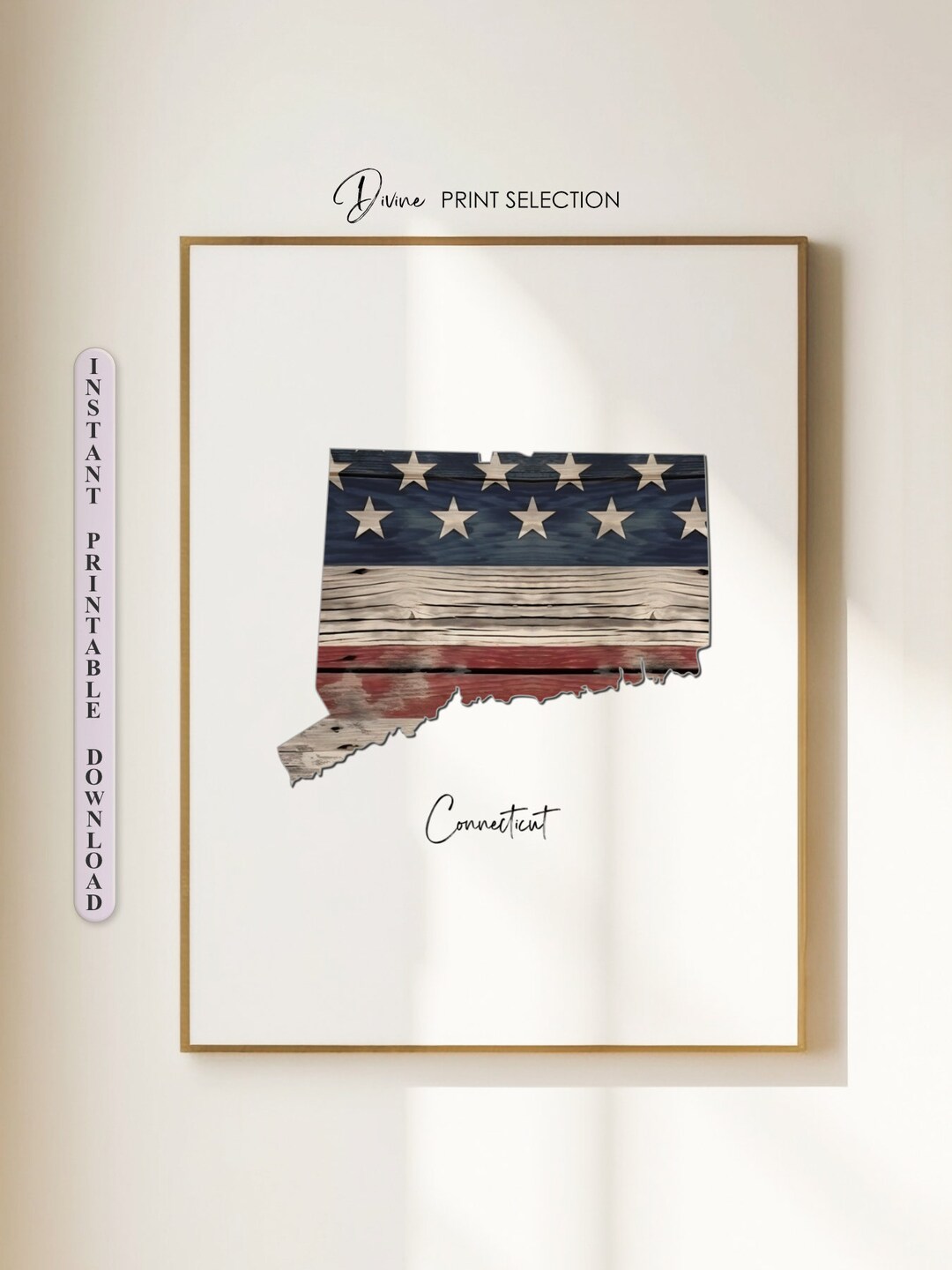 Connecticut State Map Print Connecticut Wall Art American Flag ...