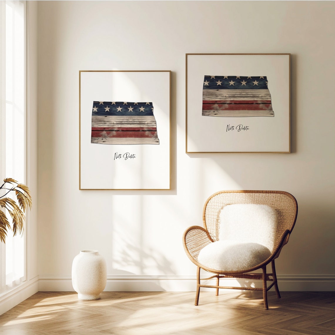 North Dakota State Map Print North Dakota Wall Art American Flag ...