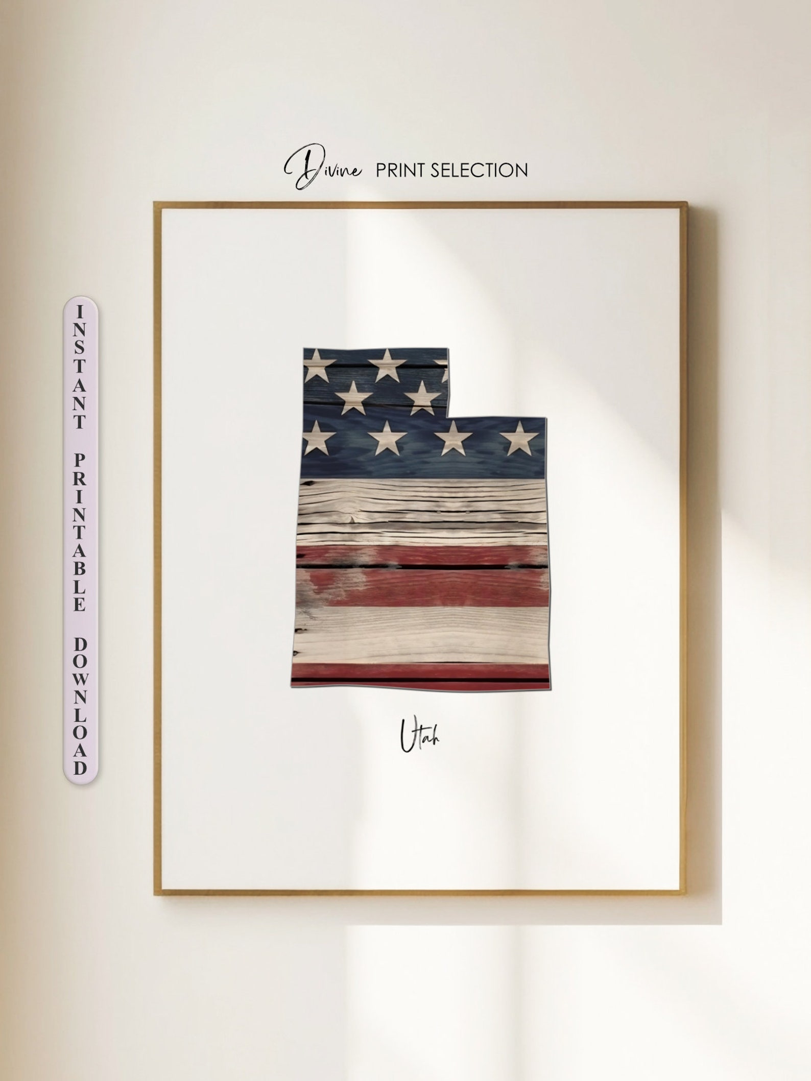 Utah State Map Print Utah Wall Art American Flag Patriotic Print USA ...