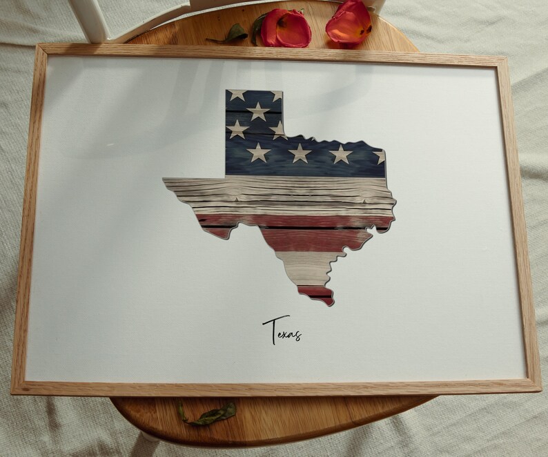 Texas State Map Print Texas Wall Art American Flag Patriotic Print USA ...