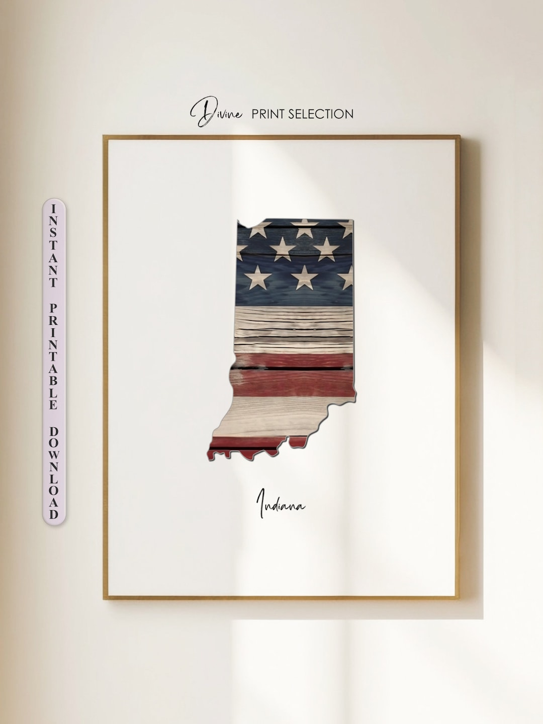 Indiana State Map Print Indiana Wall Art American Flag Patriotic Print ...
