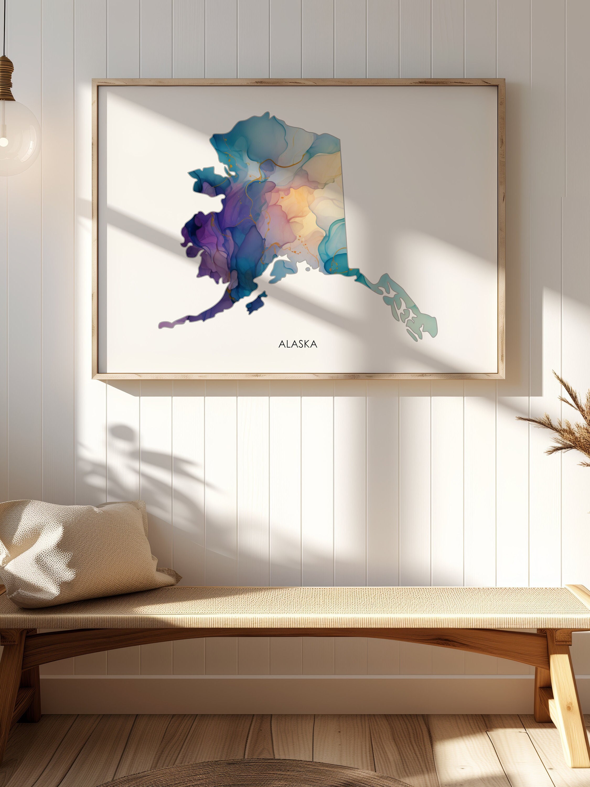 Alaska Map Print Alaska Silhouette Map Printable Alaska Mid-century Art ...