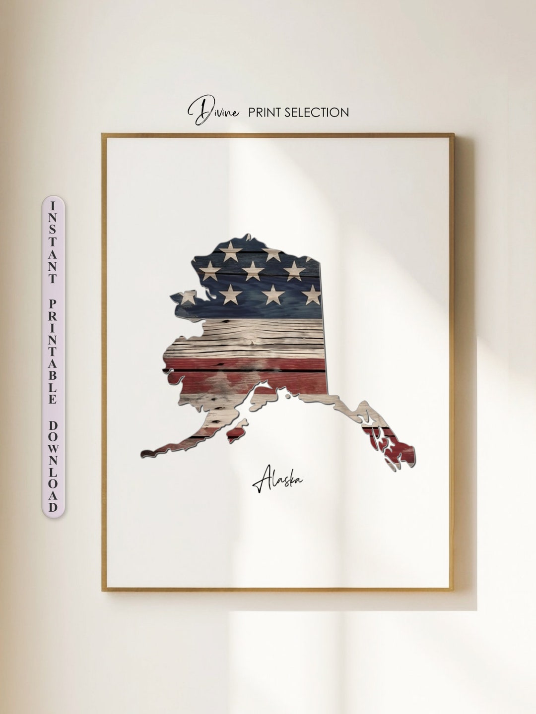 Alaska State Map Print Alaska Wall Art American Flag Patriotic Print ...
