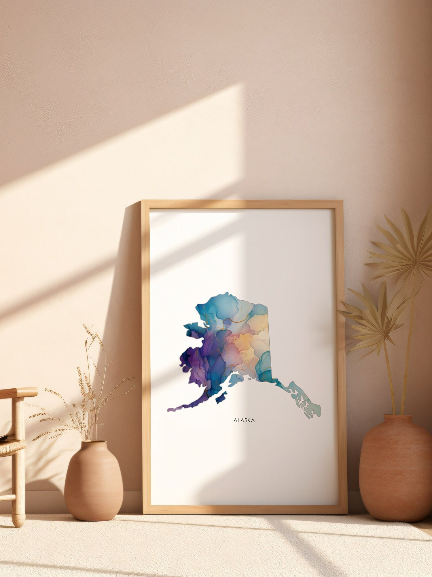 Alaska Map Print Alaska Silhouette Map Printable Alaska Mid-century Art ...
