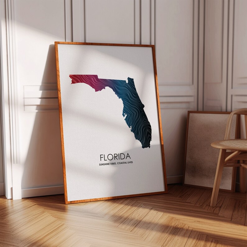 Florida Map Print Florida Silhouette Map Printable Florida Mid-century ...