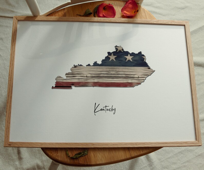 Kentucky State Map Print Kentucky Wall Art American Flag Patriotic ...