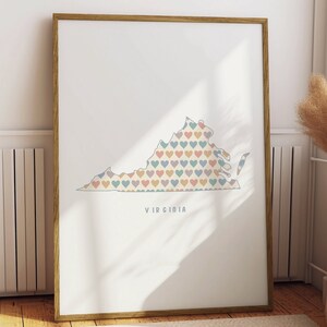 Virginia Map Print Virginia Map Silhouette Printable VA Map Boho Wall ...