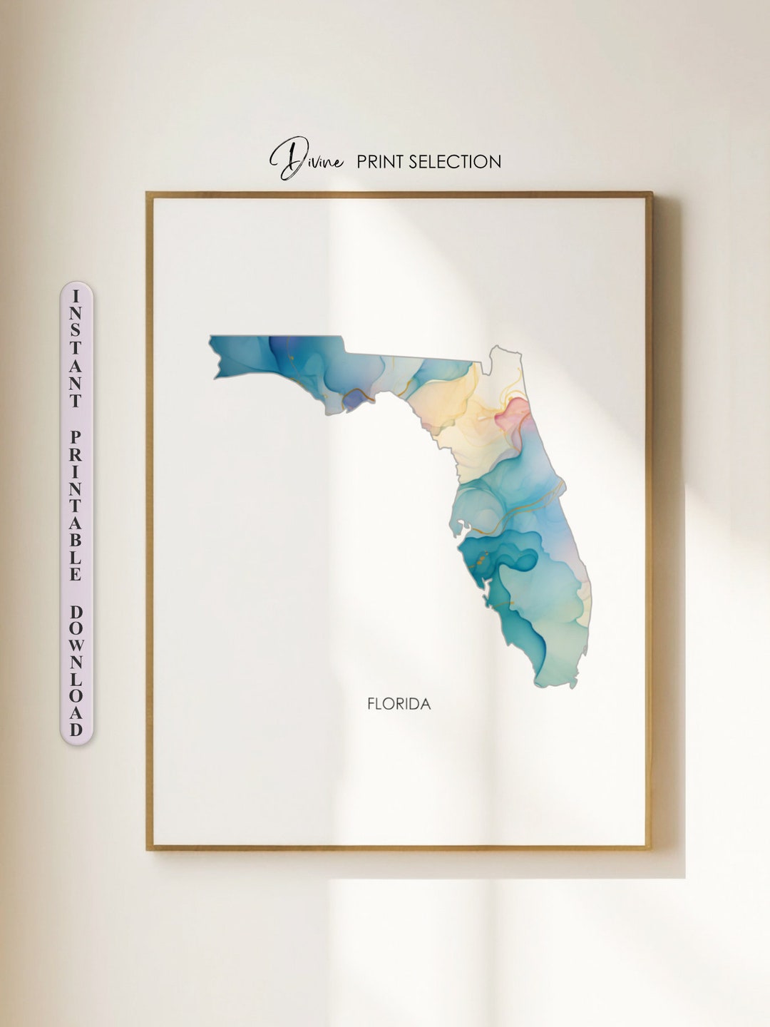 Florida Map Print Florida Silhouette Map Printable Artwork Mid-century ...
