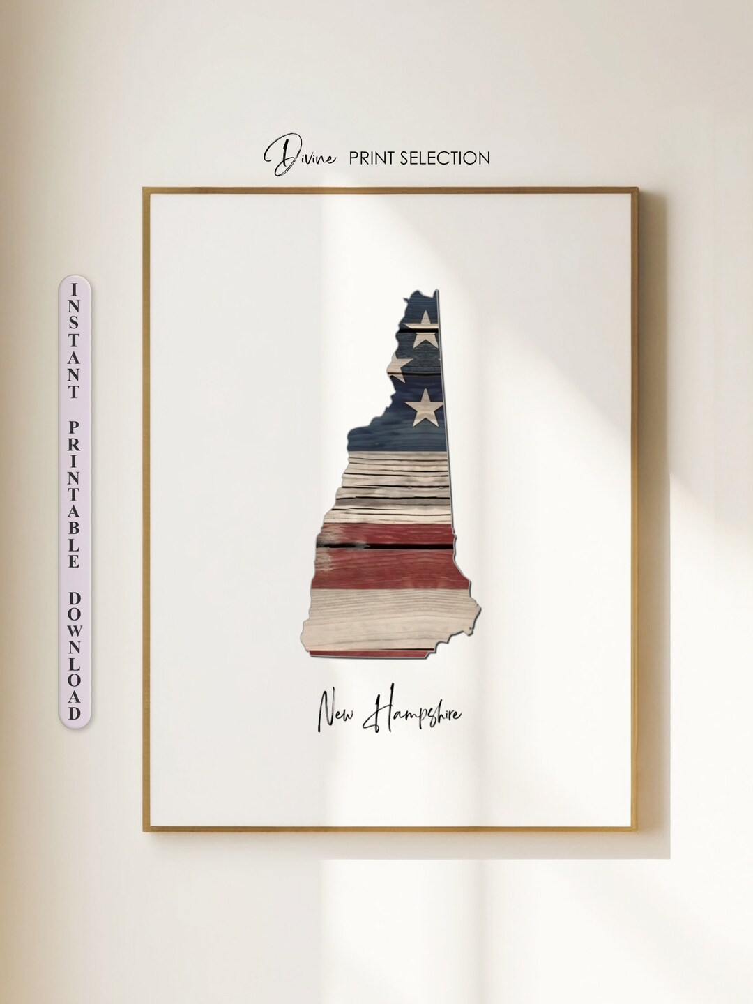 New Hampshire State Map Print New Hampshire Wall Art American Flag ...