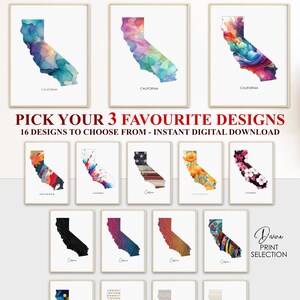 Set of 3 California Map Prints Map Prints USA State Map Wall Art 3 for ...