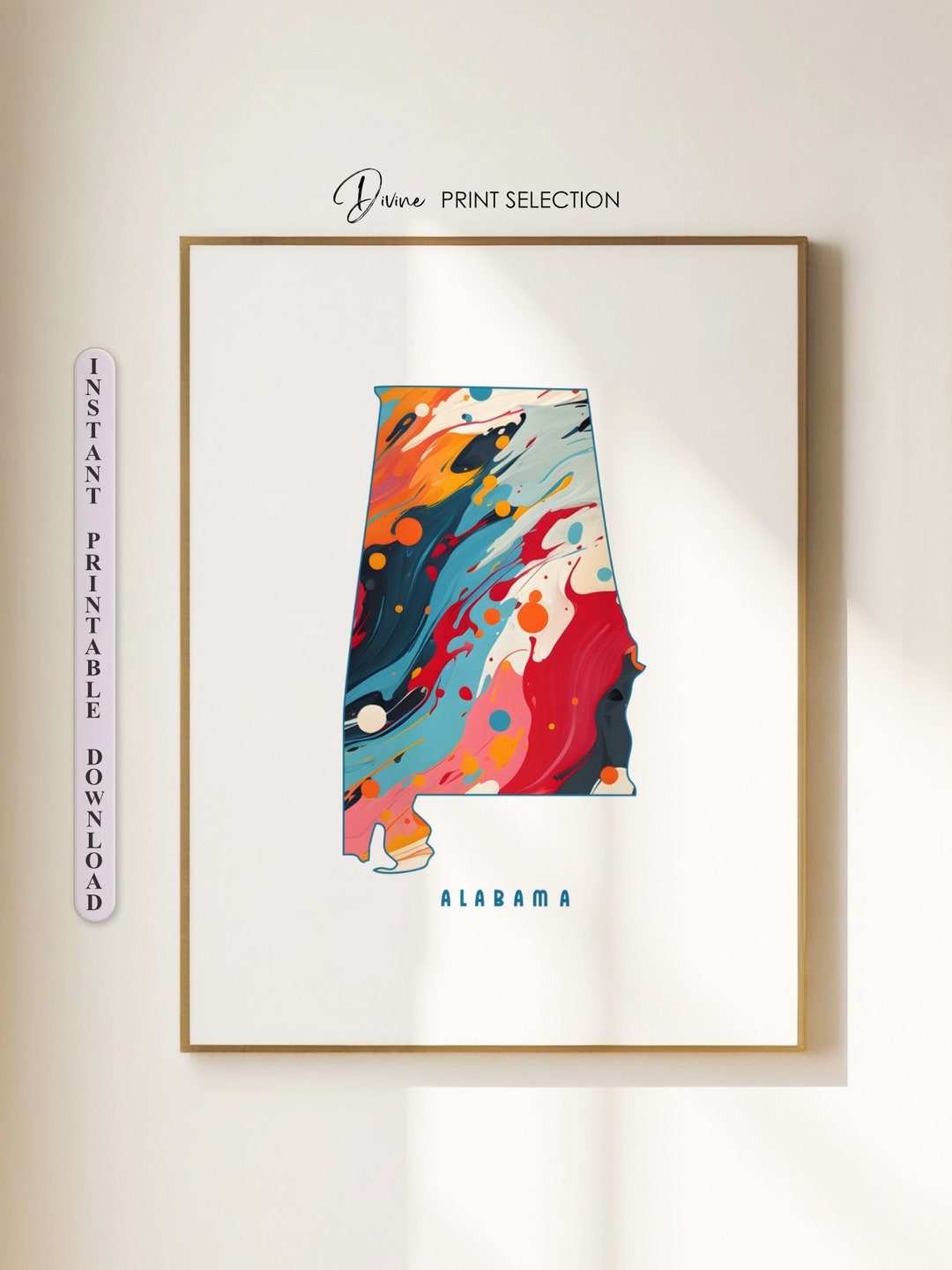 Map of Alabama Alabama Map Print Wall Art Living Room Decor Alabama Map ...