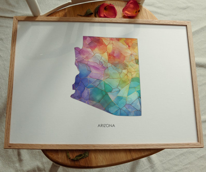 Arizona Map Print Artwork State Map Decor USA State Map Illustration ...
