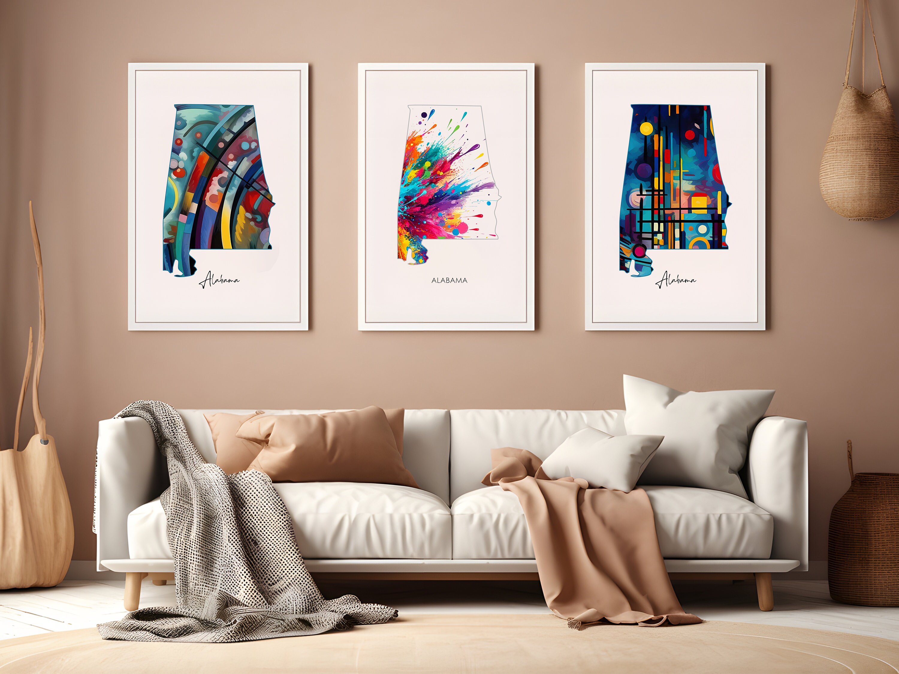 Set of 3 Alabama Map Prints USA Map Prints Alabama State Map Set of 3 ...