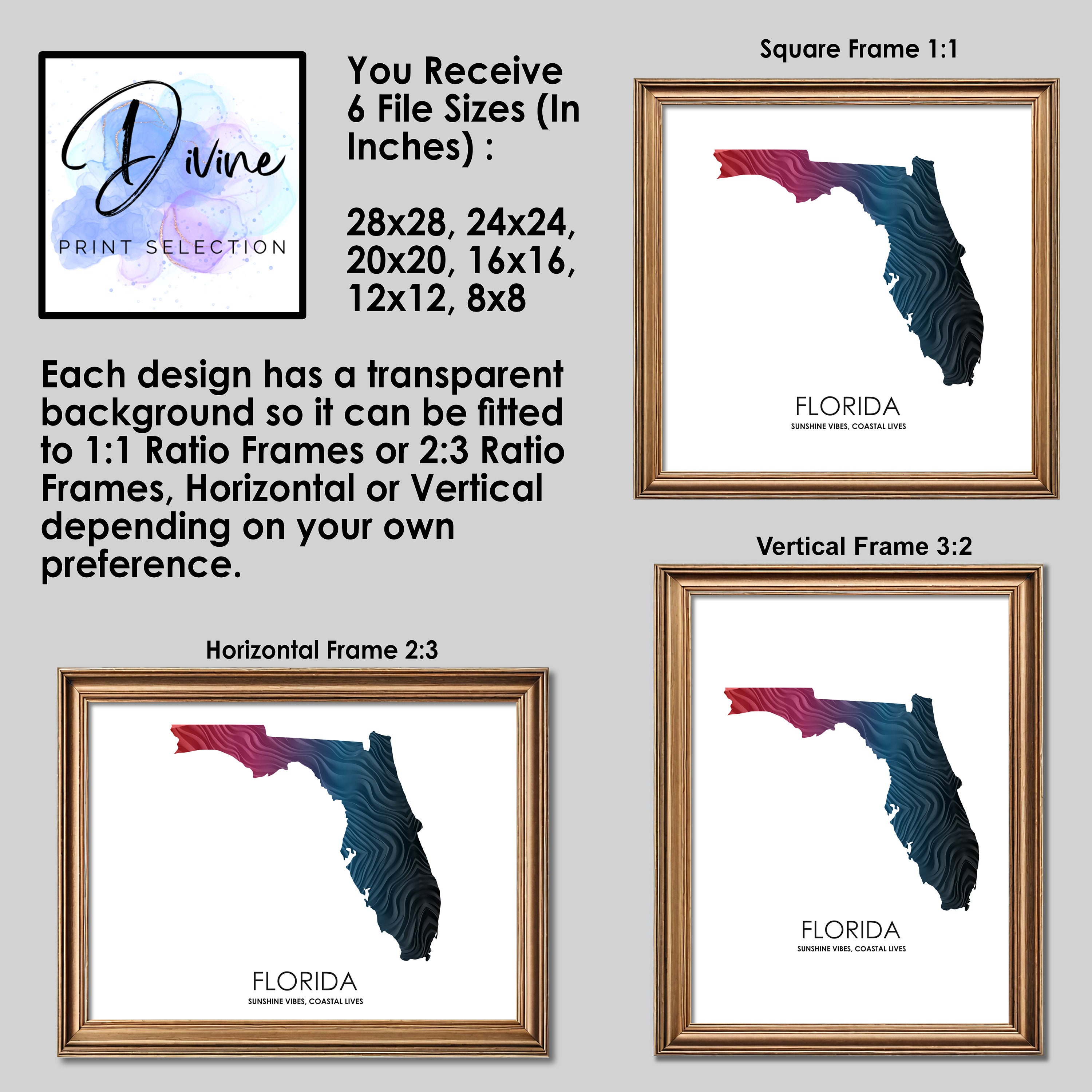 Florida Map Print Florida Silhouette Map Printable Florida Mid-century ...