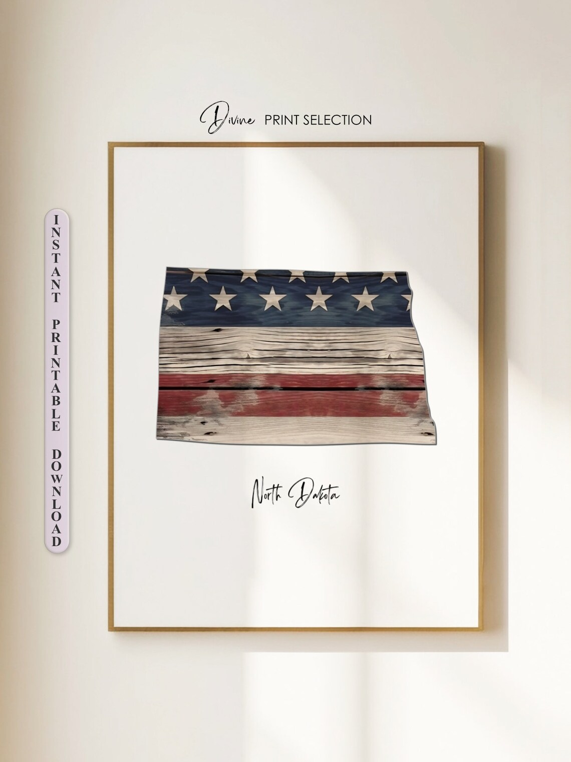 North Dakota State Map Print North Dakota Wall Art American Flag ...