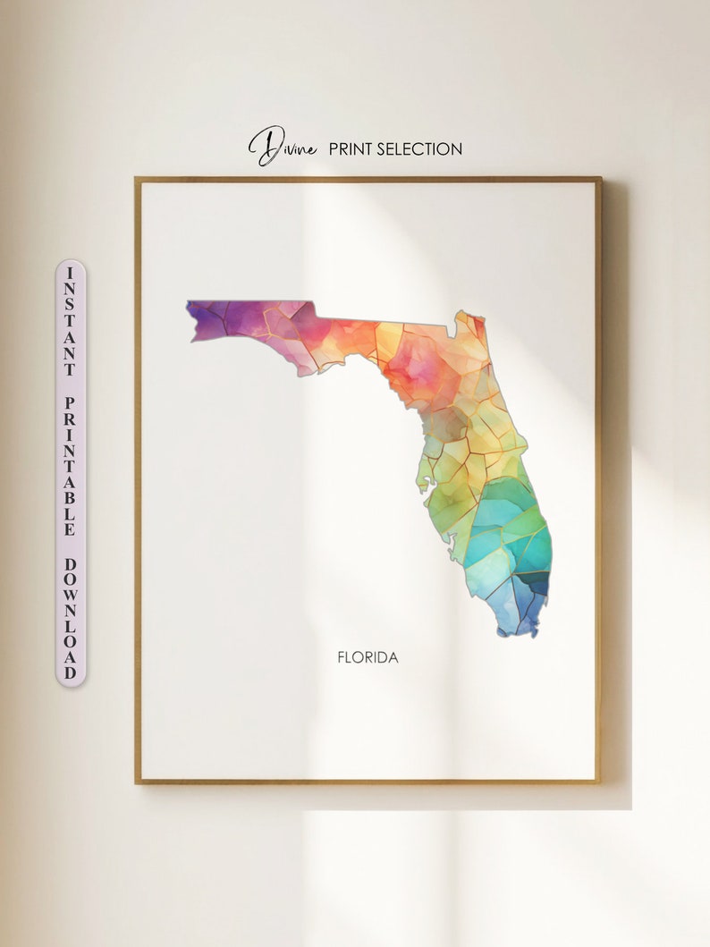 Florida Map Printable Wall Art USA State Map Florida Poster Gift for ...