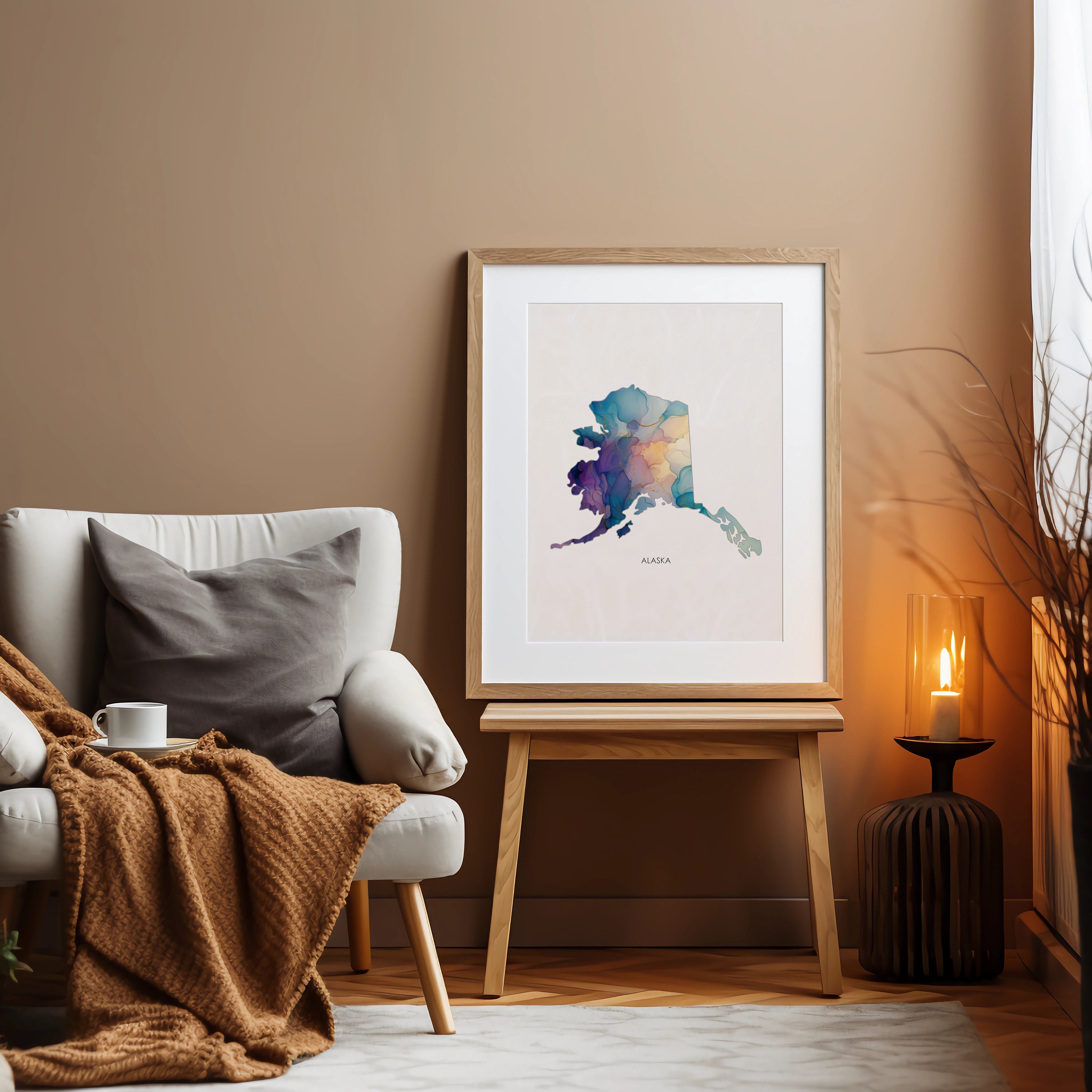 Alaska Map Print Alaska Silhouette Map Printable Alaska Mid-century Art ...