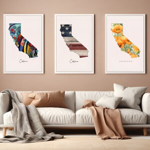 Set of 3 California Map Prints Map Prints USA State Map Wall Art 3 for ...