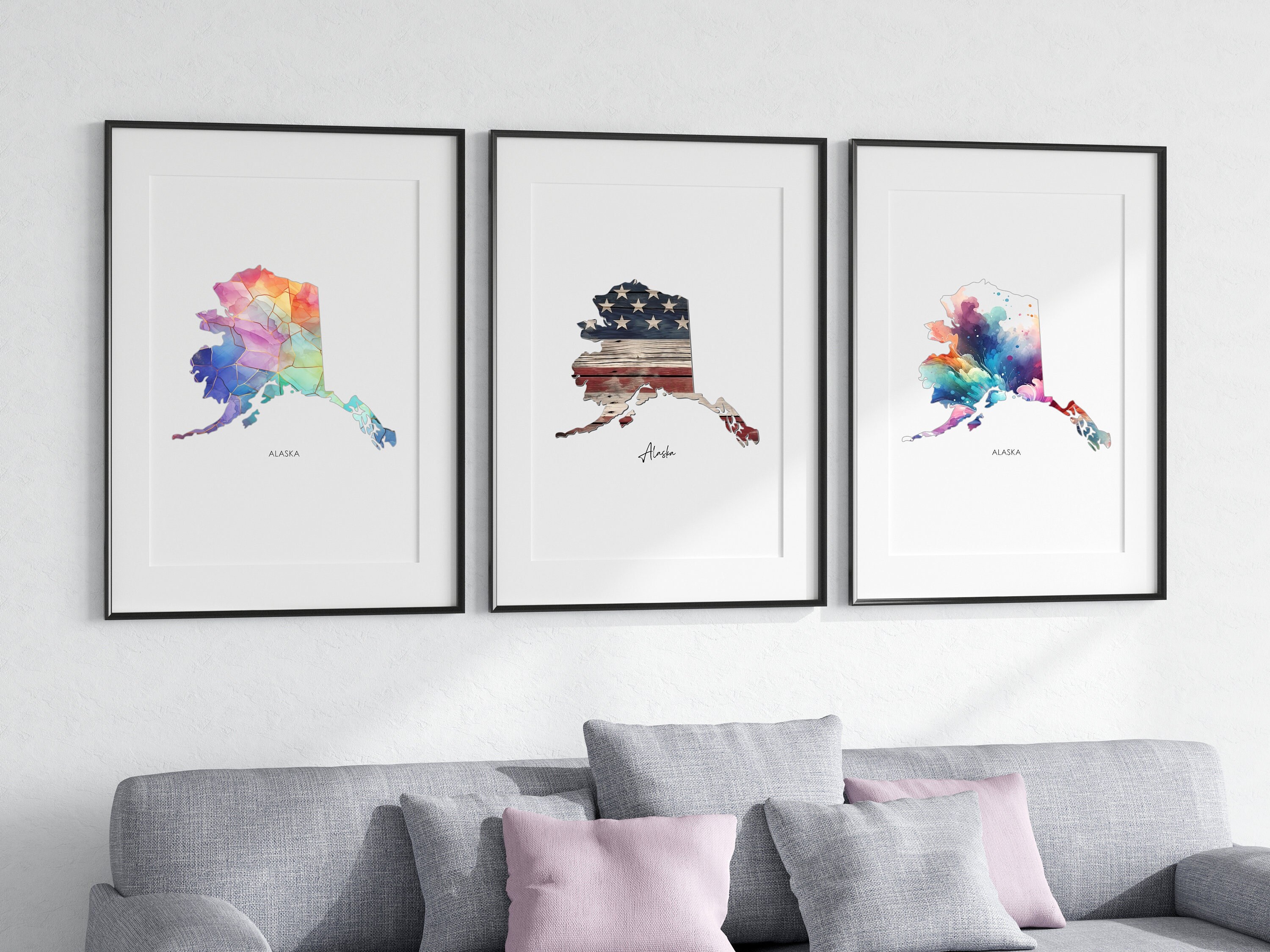 Set of 3 Alaska Map Prints USA States Wall Art 3 for 1 Offer State ...