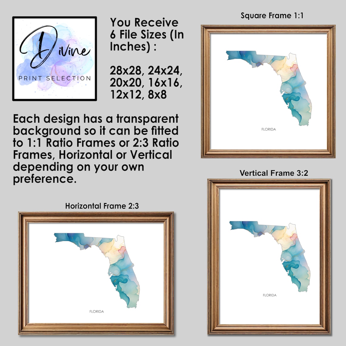 Florida Map Print Florida Silhouette Map Printable Artwork Mid-century ...