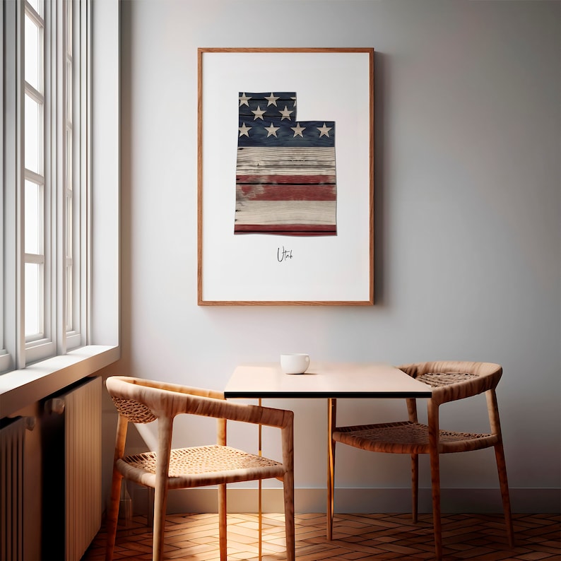 Utah State Map Print Utah Wall Art American Flag Patriotic Print USA ...